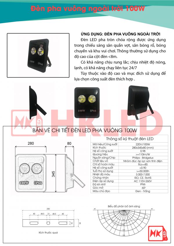 BÁO GIÁ ĐÈN LED SÂN BÓNG 100W HKLED SẢN XUẤT TẠI VIỆT NAM
